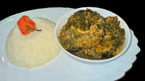 Sweet Potato leaf stew with Rice